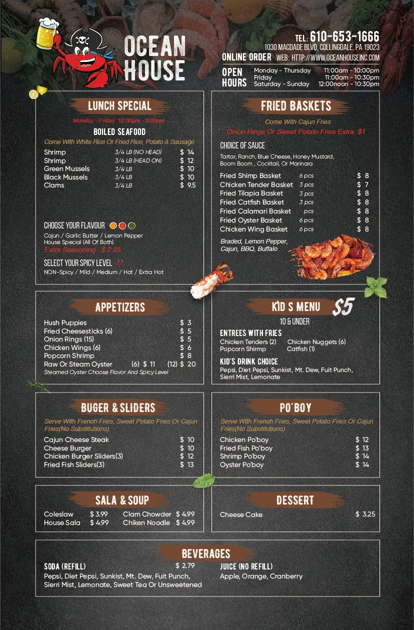 House Of Seafood Menu